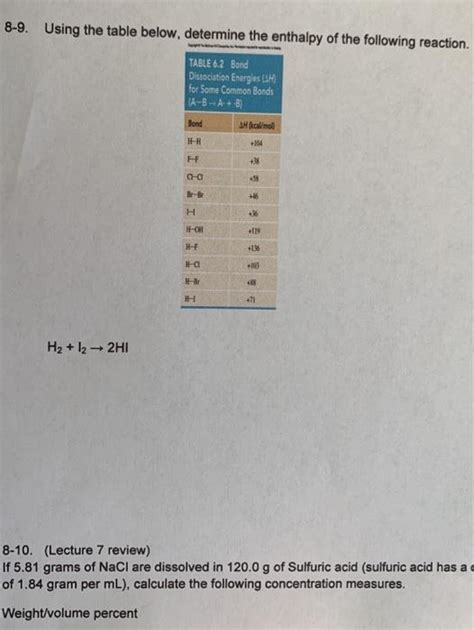 Solved Using The Table Below Determine The Enthalpy Of Chegg