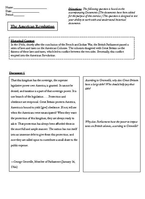 Dbq The American Revolution Packet Classful