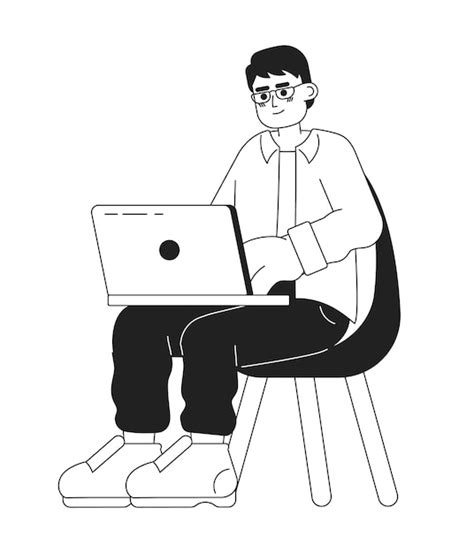 Premium Vector Eyeglasses Man Sitting In Chair With Laptop Black And