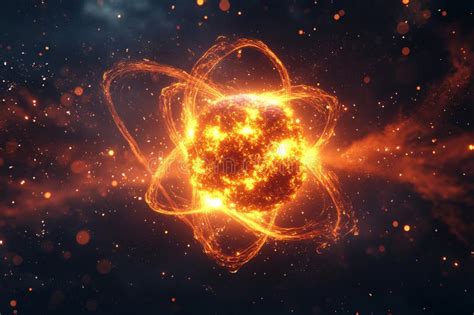 Glowing Fiery Atom Structure In Space With Dynamic Energy Trails Stock Image Image Of Motion