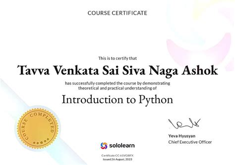 Venkata Sai Siva Naga Ashok Tavva On Linkedin Python Certificate From