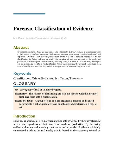 Forensic Classification Of Evidence Houck Consolidated Forensic