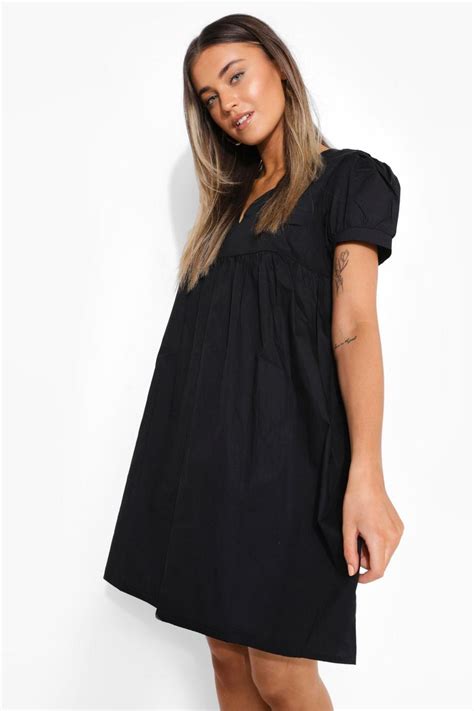 Womens Puff Sleeve Smock Mini Dress Boohoo Uk
