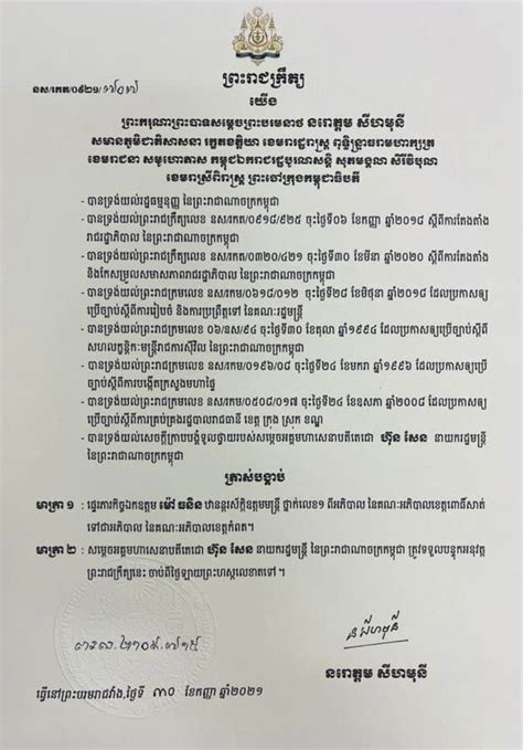 ព្រះមហាក្សត្រ ចេញព្រះរាជក្រឹត្យ តែងតាំង និងផ្ទេរភារកិច្ចអភិបាលខេត្តចំនួន៧រូប