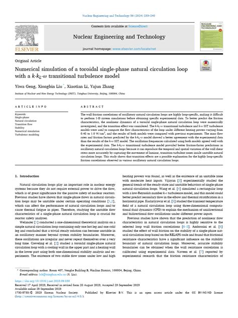 Numerical Simulation Of A Toroidal Single Phase Natural Circulation Loop With A K Kl ω
