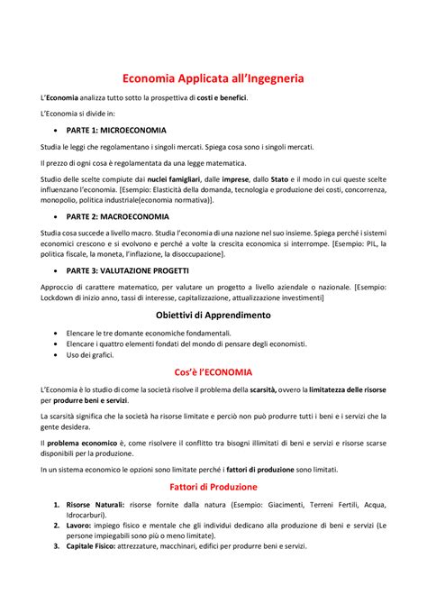 Economiaeconomia Applicata Allingegneria Appunti Di Economia Docsity