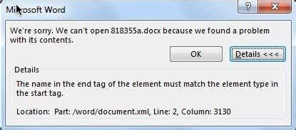 Fix End Tag Start Tag Mismatch Error When Opening DOCX Files