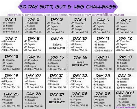 Butt Gut And Leg Challenge Leg Challenge 30 Day Workout Challenge