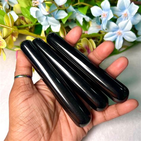 Natural Black Obsidian Massage Wand Etsy