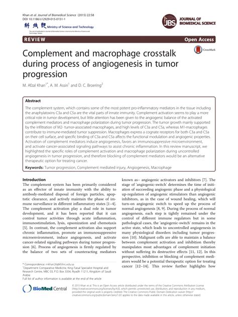 Pdf Complement And Macrophage Crosstalk During Process Of