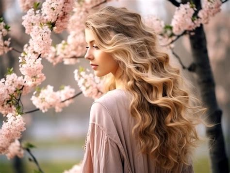 Premium Ai Image Beautiful Young Woman With Long Curly Blonde Hair