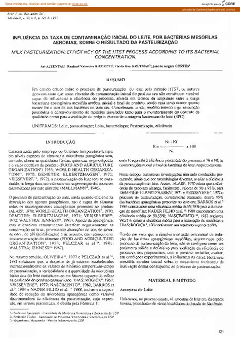 Pdf Milk Pasteurization Efficiency Of The Htst Process According To