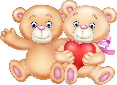 Cartoon Illustration Of Cute Couple Of Teddy Bear Hugging Heart Stock