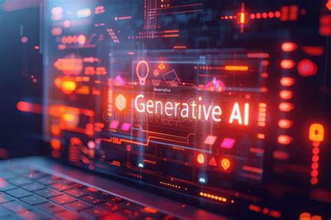 Advanced Generative Ai Interface On Holographic Display During Night Stock Illustration