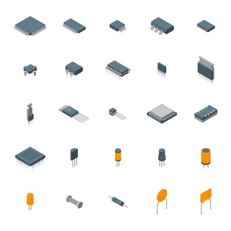Premium Vector Microchip Computer Electronic Components Icons Set Isometric View Vector