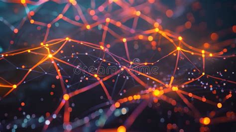 Abstract Blue And Orange Background With Lines And Dots A Web Of