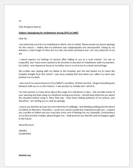 Apology Letter To Teacher For Misbehaviour Document Hub