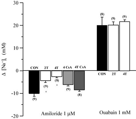 Changes in Na i induced by the ENaC inhibitor amiloride 1 μM and