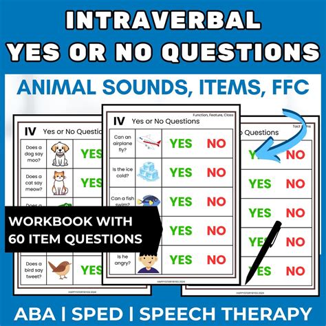 Verbal Behavior Aba Intraverbal Answer Yes Or No Questions Workbook Autism Special Education Etsy