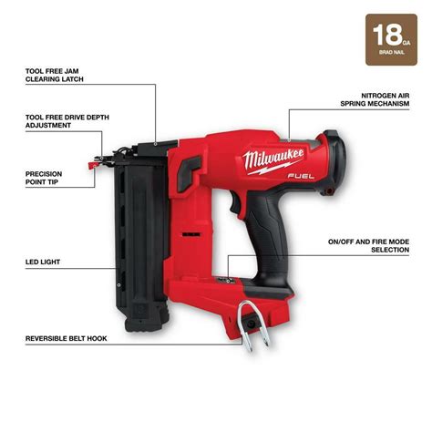 Milwaukee M18 FUEL 18 V Brushless Cordless Gen II 18 Gauge Brad Nailer