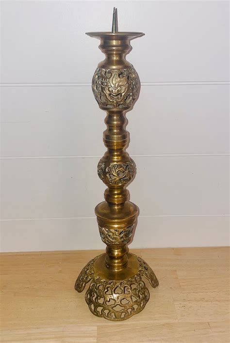 Vtg 70s Brass Filigree Candle Holder Etsy