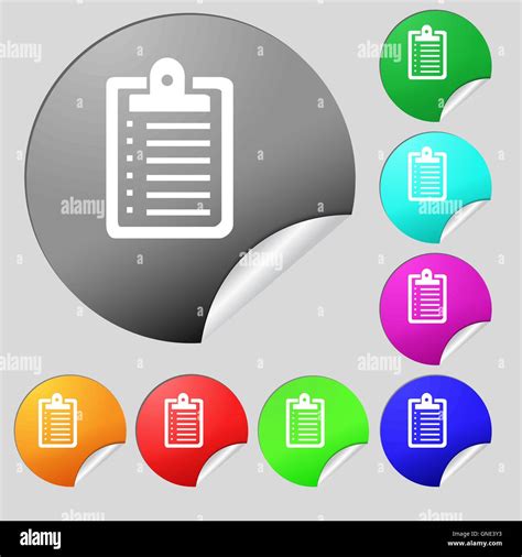 Notebook Icon Sign Set Of Eight Multi Colored Round Buttons Stickers Vector Stock Vector
