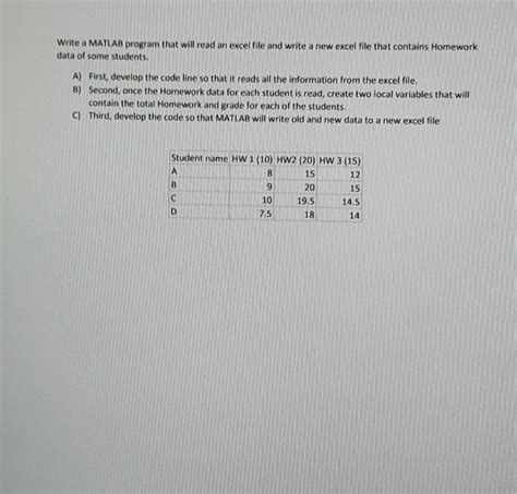 Solved Write A MATLAB Program That Will Read An Excel File Chegg Com