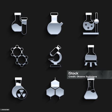 顕微鏡化学式試験管有毒液体分子フラスコをスタンドとアイコンにセットしますベクトル ビーカーのベクターアート素材や画像を多数ご用意
