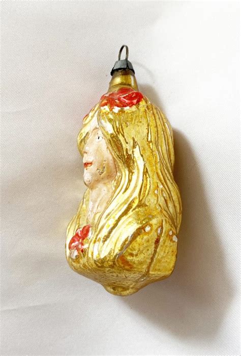 Rare Antique German Glass Christmas Ornament Art Nouveau Bust Of A Lady