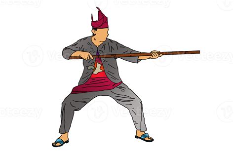 Icon Pattern Man Practice Malay Martial Art With Rattan Stick 22583690 Png