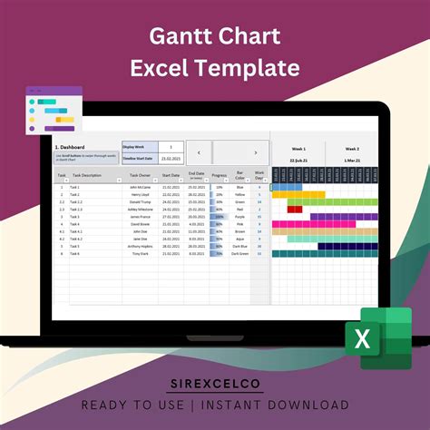 Dynamic Gantt Chart Excel Template For Team Work Management Easy