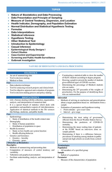 Prelims Midterm Finals Biostatistics And Epidemiology Bioe211 Statistics An Art Of