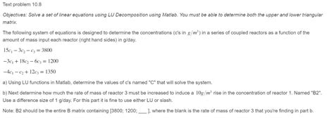 objectives solve a set of linear equations using lu