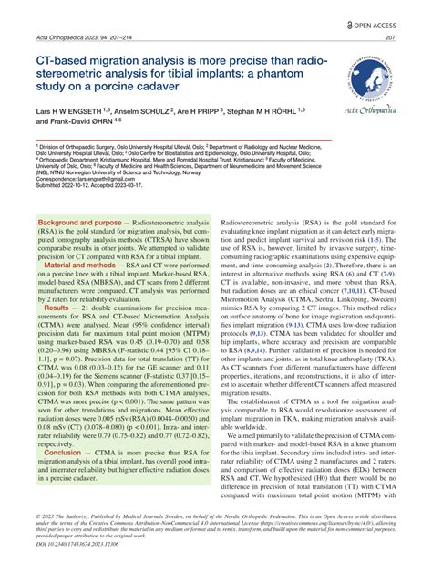 Pdf Ct Based Migration Analysis Is More Precise Than Radiostereometric Analysis For Tibial