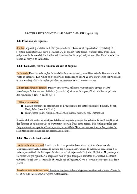 Lectures intro au droit cours à LECTURE INTRODUCTION AU DROIT CANADIEN p Droit
