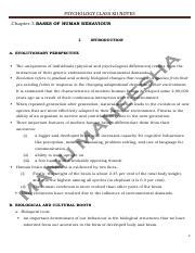 BASES OF HUMAN BEHAVIOUR Pdf PSYCHOLOGY CLASS XII NOTES Chapter BASES OF HUMAN