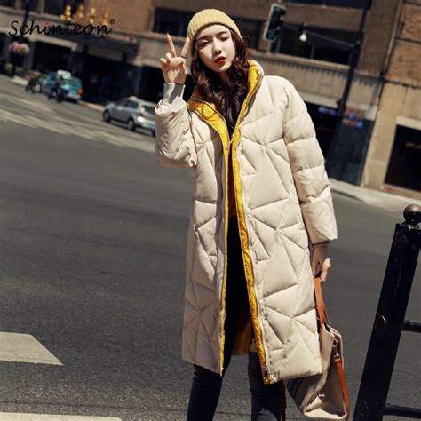 Schinteon женский длинный пуховик зима осень тонкая верхняя одежда Модный корейский стиль