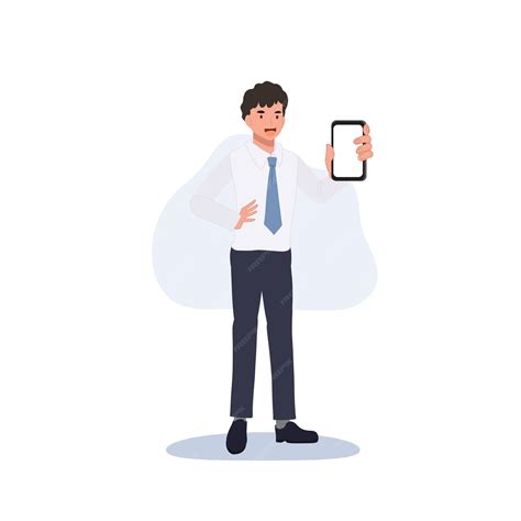 Premium Vector Businessman Showing Smartphone Man Holding Smartphone