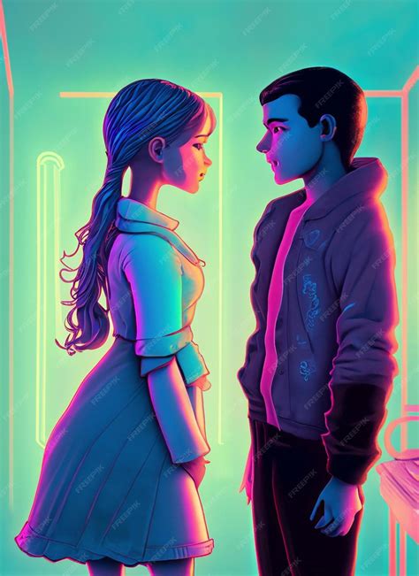 Premium Ai Image A Couple Standing In Front Of Each Other In City Light