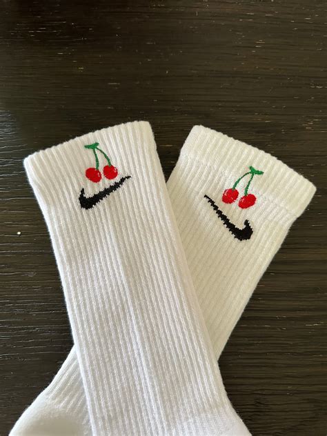 Cherry Socks Cherry Embroidery Cute Socks Girly Embroidery Trendy