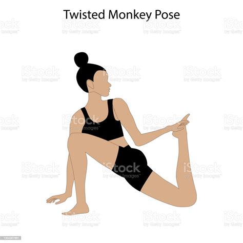 Twisted Monkey Pose Yoga Workout Healthy Lifestyle Vector Illustration