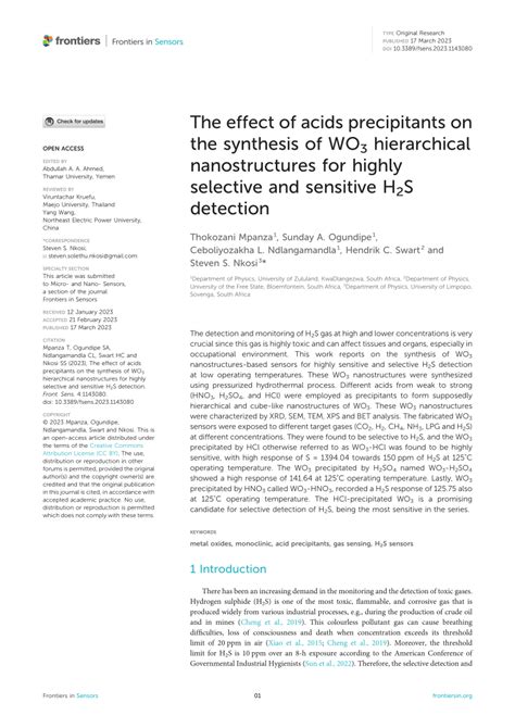 Pdf The Effect Of Acids Precipitants On The Synthesis Of Wo3 Hierarchical Nanostructures For