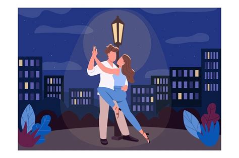 Romantic Night Flat Illustration Color Vector Romantic Night Flat