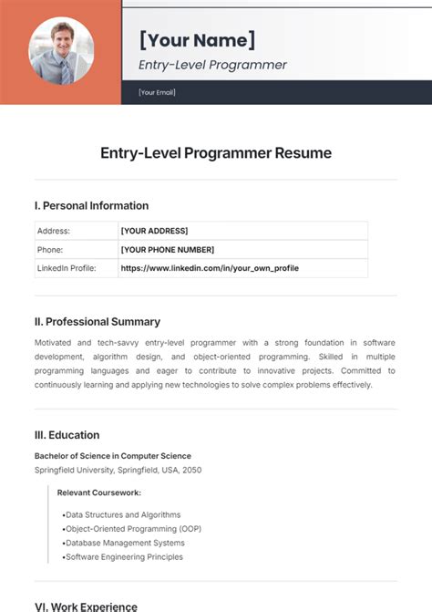 Free Entry Level Programmer Resume Template To Edit Online