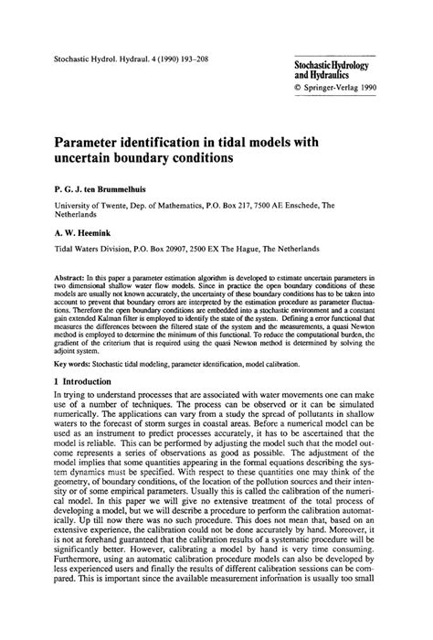 Pdf Parameter Estimation In Tidal Models With Uncertain Boundary Conditions