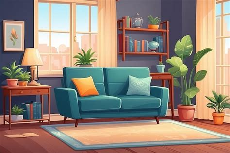 Premium Photo Vector Cartoon Living Room Interior Background Template