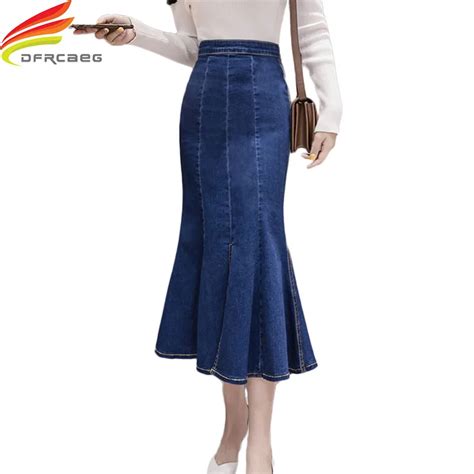 Buy Spring 2019 Women Denim Mermaid Skirt Package Hip Sexy Long Female Zipper