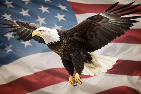 Premium Ai Image Bald Eagle Flying In Front Of An American Flag