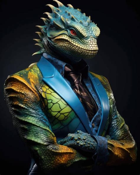 Premium Photo 3d Lizard In Business Suit With A Human Body Looking