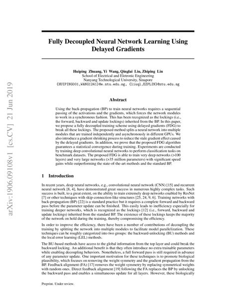 Fully Decoupled Neural Network Learning Using Delayed Gradients Deepai